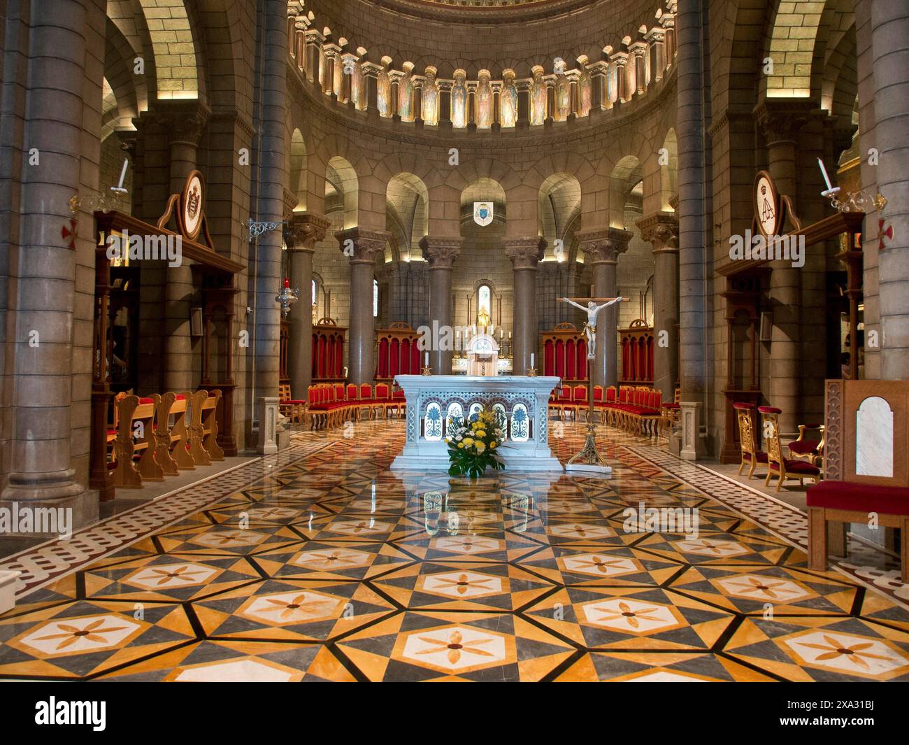 Church interior with decorated floor, altar and arches, Monte Carlo, Monaco Stock Photo - Alamy