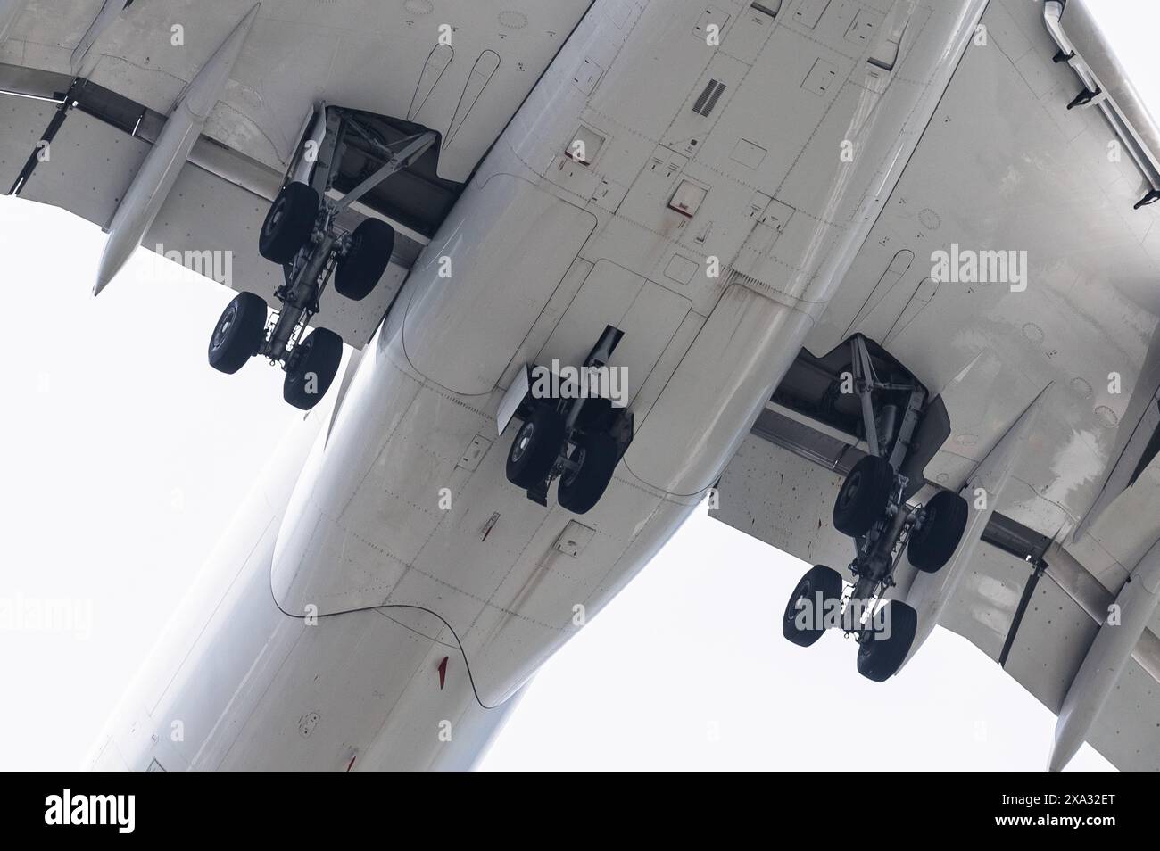 SYMBOL - 03 June 2024, Hesse, Frankfurt/Main: The extended landing gear ...
