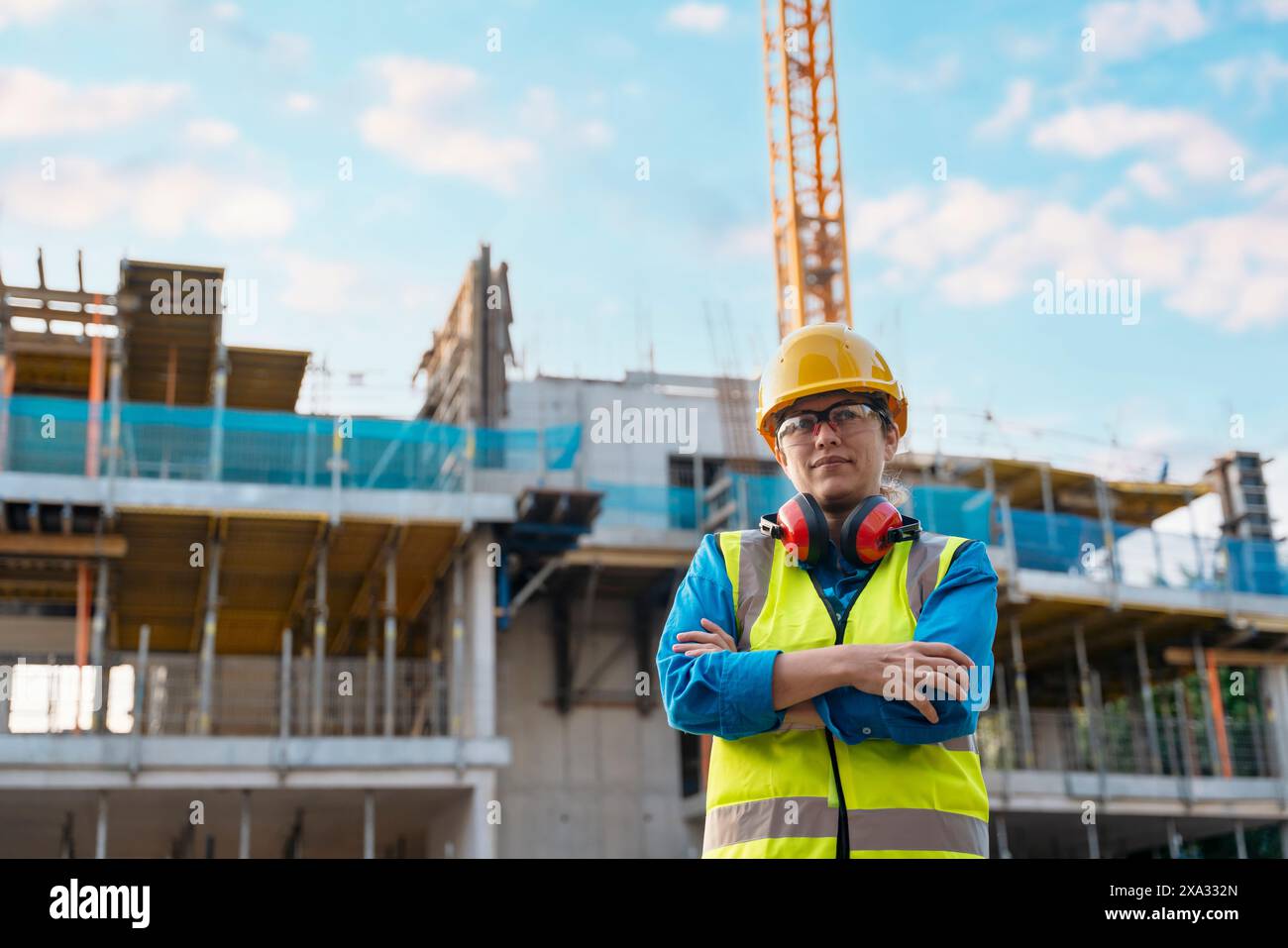 Female site engineer surveyor working with theodolite total station EDM ...