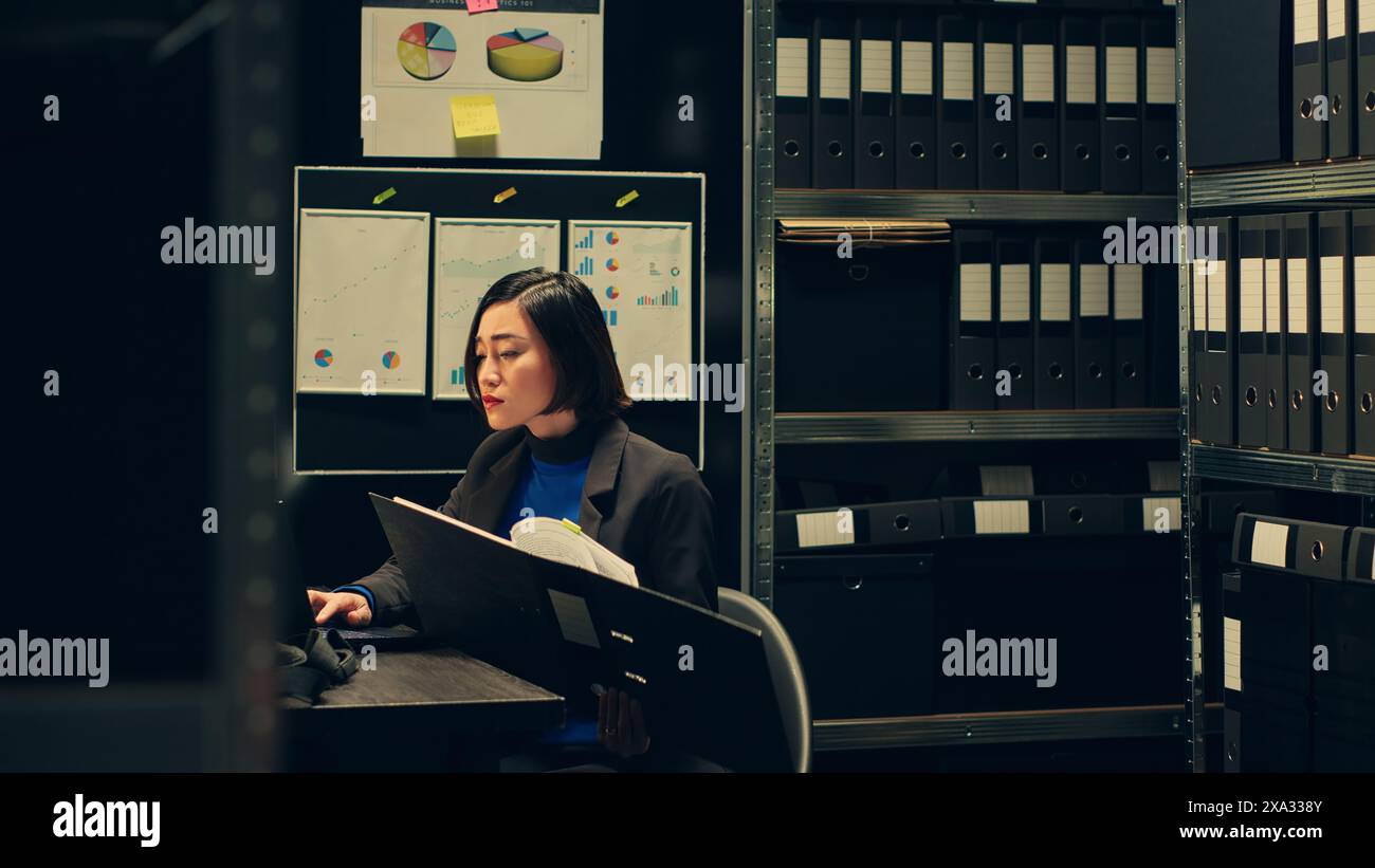 Legal advisor working on criminal private investigation in archive ...