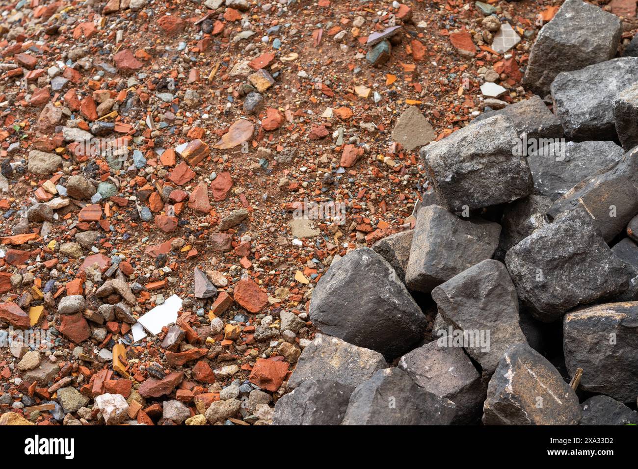 Brick construction rubble with paving stones Stock Photo - Alamy
