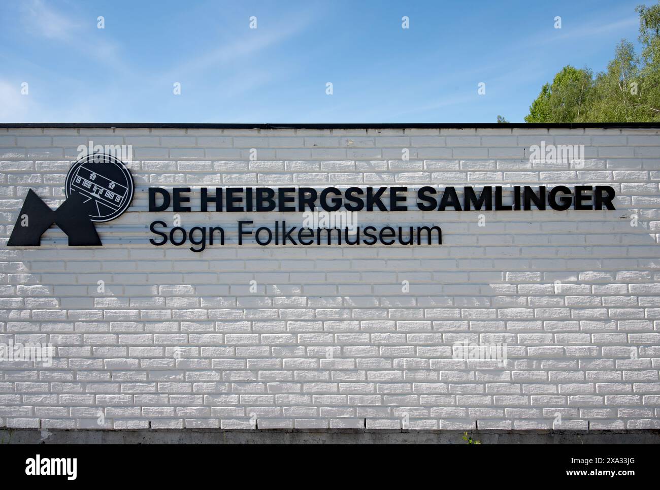 De Heibergske Samlinger Sogn Folkemuseum,Norway. Signage on outside of the main buildings Stock ...