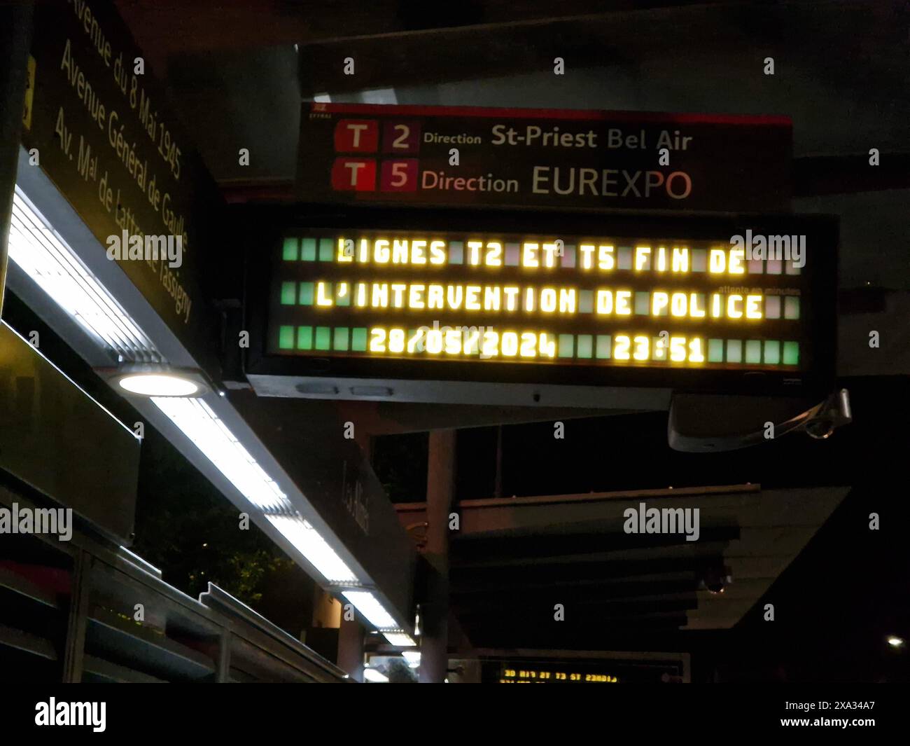 Sign at tramway station, Bron, Rhone, AURA Region, France Stock Photo ...