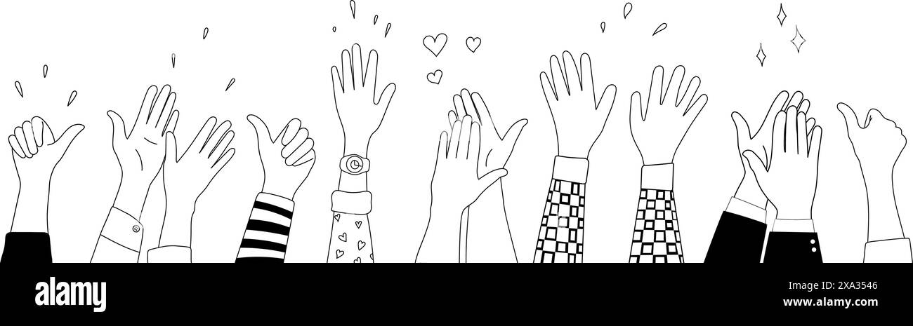 Doodle sketch hands up gestures comic icons silhouettes vector set ...
