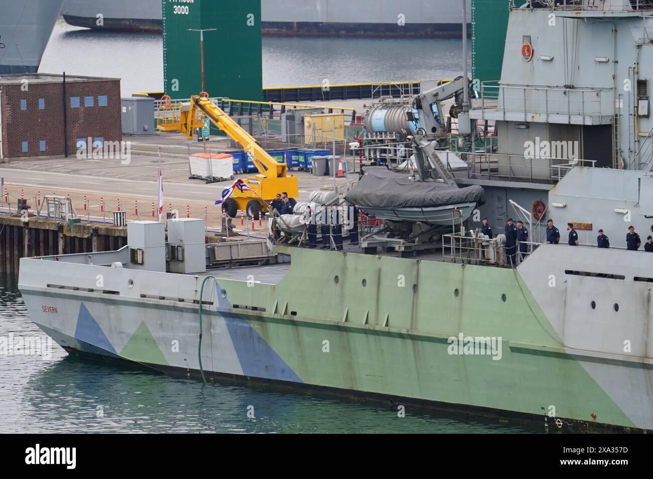 Members of the Royal Navy on board HMS Severn patrol vessel form part ...