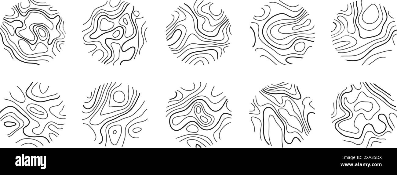 Circular wood rings or topographic map lines texture set. Wood tree ...