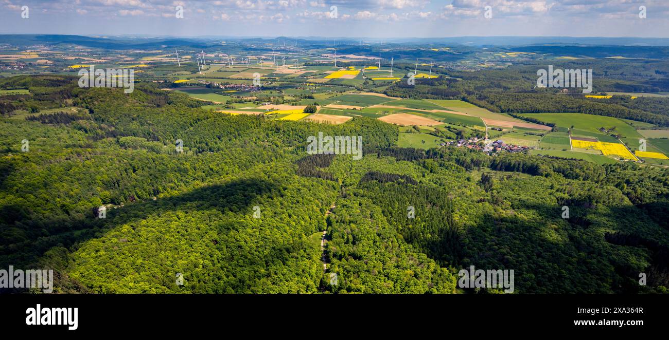 Aerial view, nature reserve Hinnenburger Forst with Emder Bachtal ...