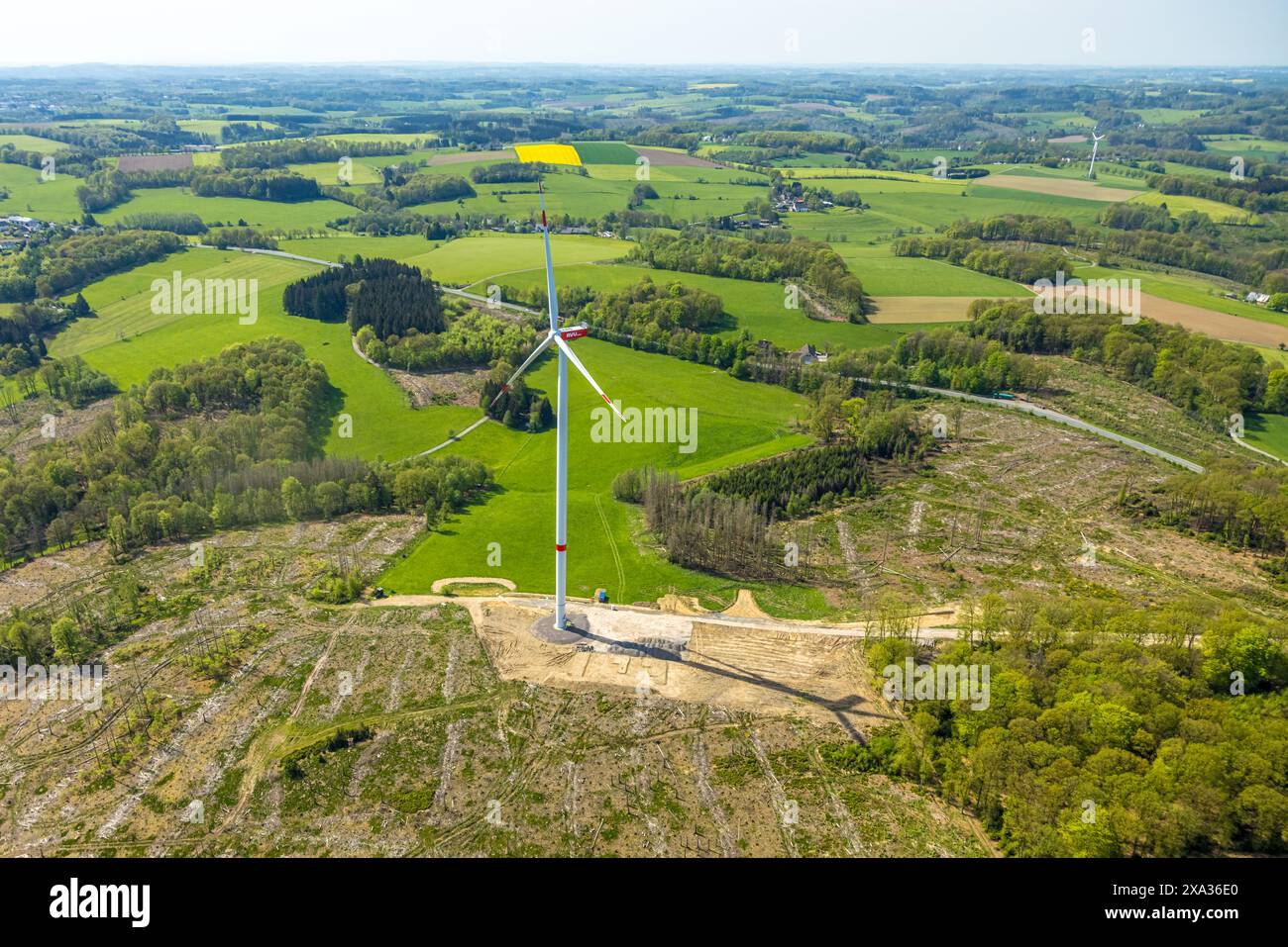 Aerial view, AVU wind turbines near Brantener Straße, construction site ...