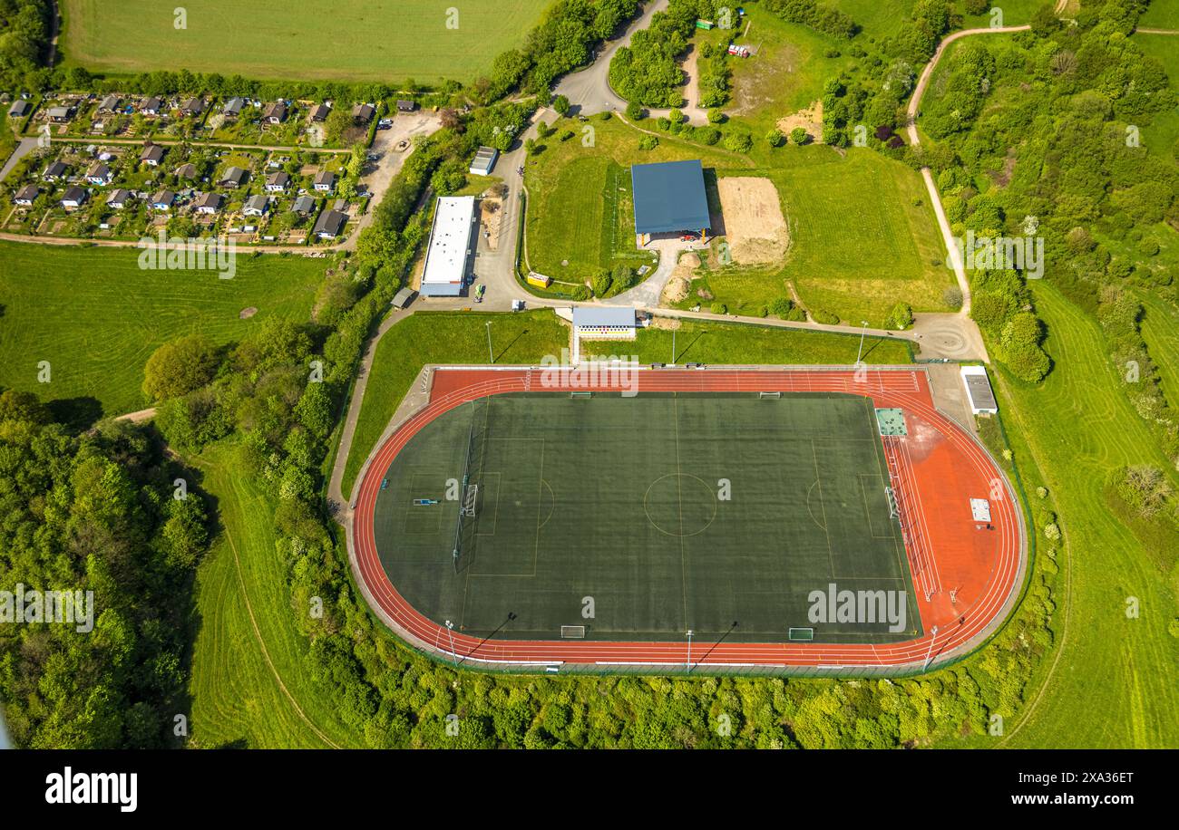 Aerial view, soccer stadium and athletics stadium, sports and leisure ...