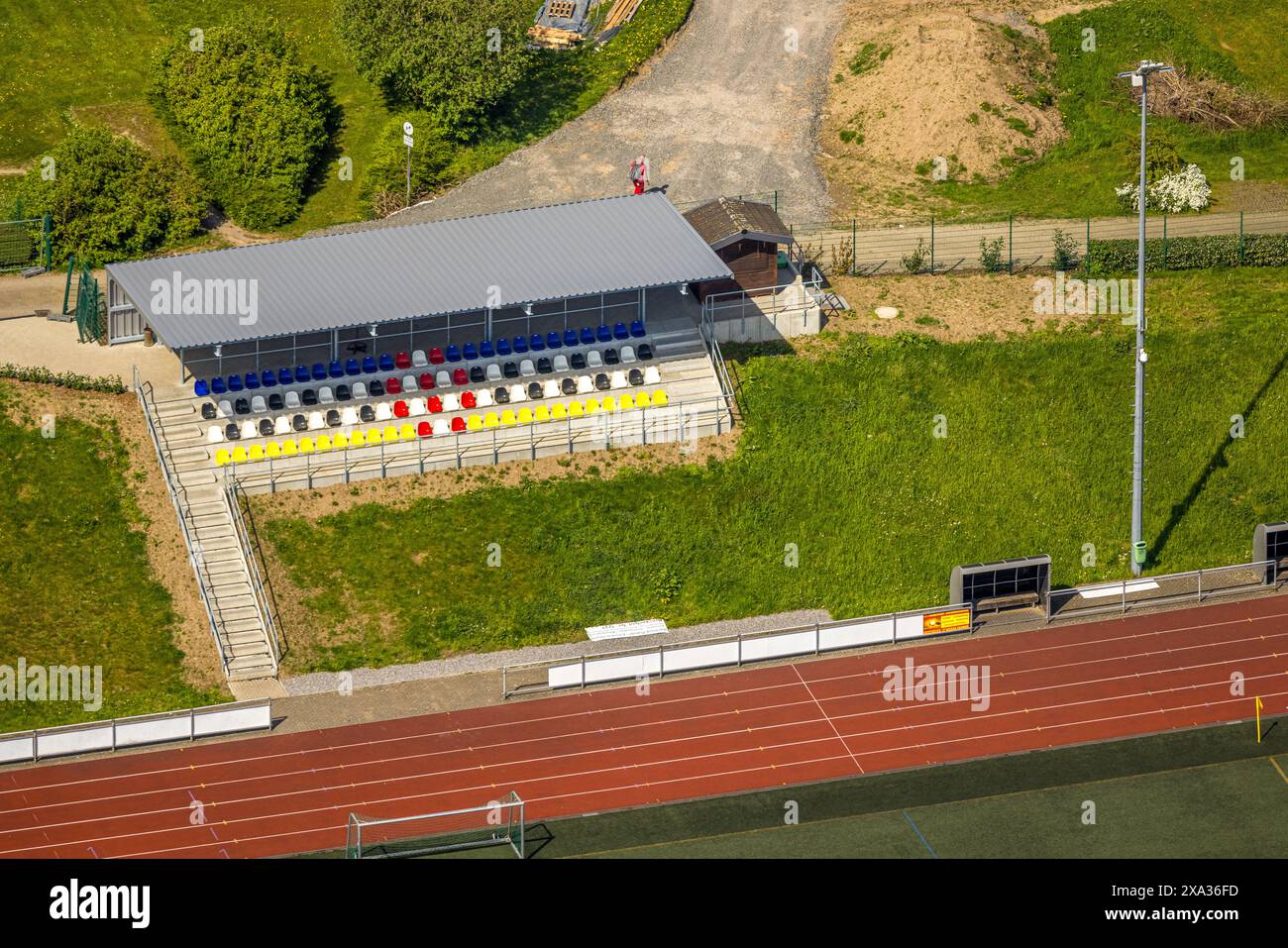 Aerial view, soccer stadium and athletics stadium, sports and leisure ...