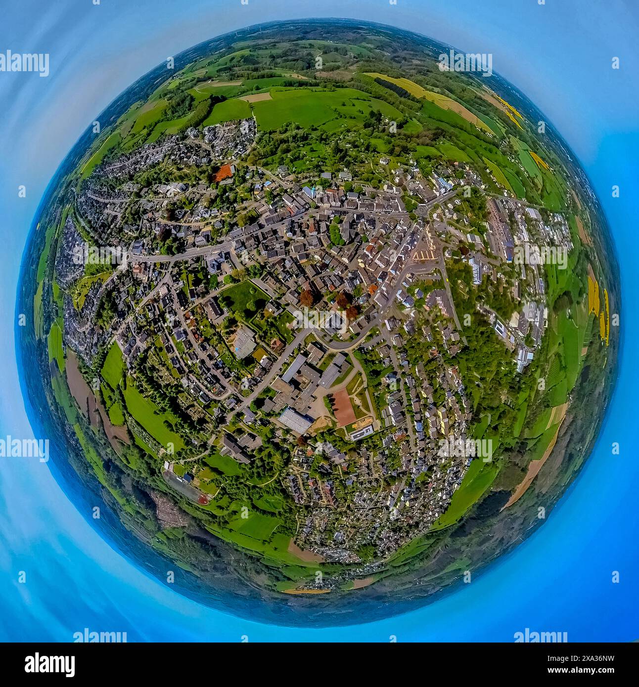 Aerial view, residential area, traffic circle Westring and Prioreier ...