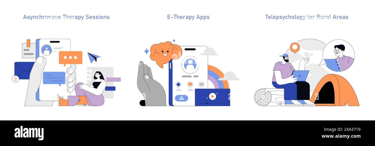 Telepsychology set. Digital mental health services, remote therapy ... Telepsychology set. Digital mental health services, remote therapy ...