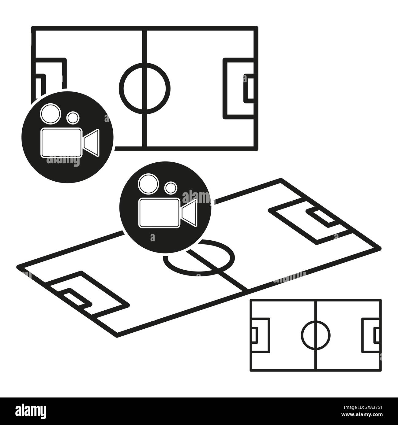 Soccer field icons. Video camera symbols. Black and white. Sports ...