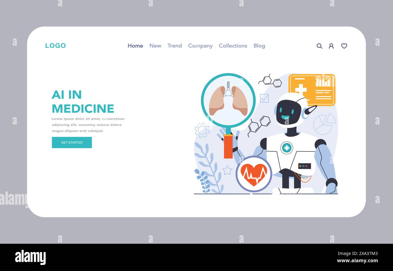 Ai integration web or landing. Artificial intelligence and human synergy. Health-focused neural ...