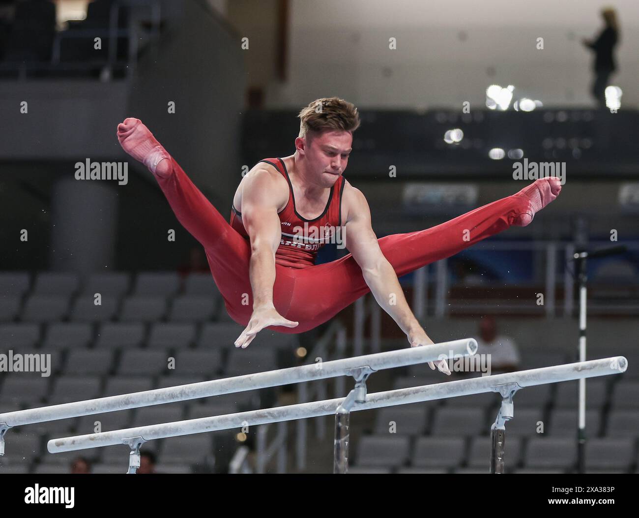 June 1, 2024: Ian Gunther competes on the parallel bars during the Men ...
