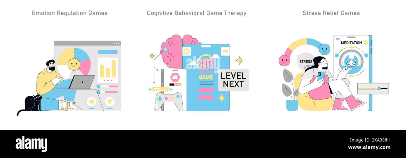 Gamification therapy set. Innovative approach in mental health with ...