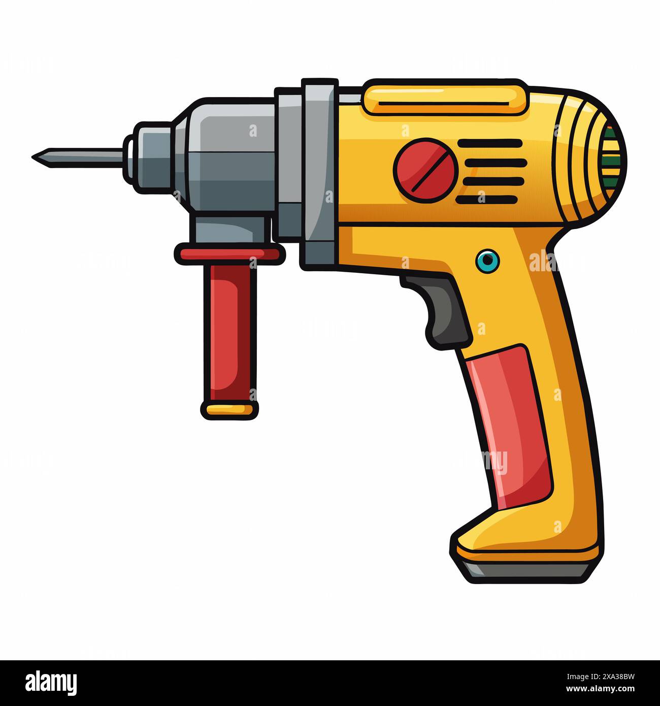 Green and yellow electric hammer drill isolated on a white background ...