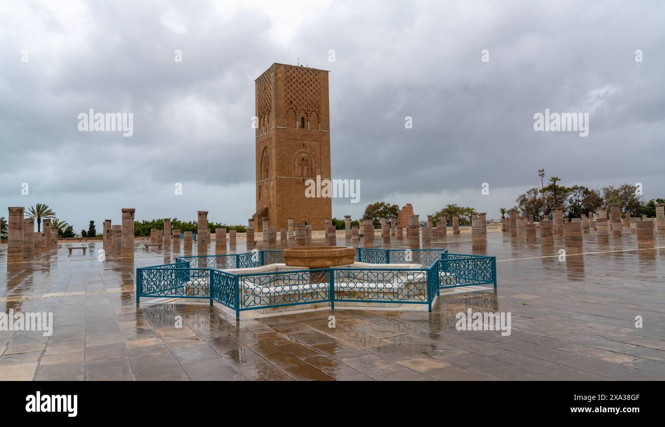 Rabat, Morocco - 30 March, 2024: panorama view of the Hassan Tower and ...
