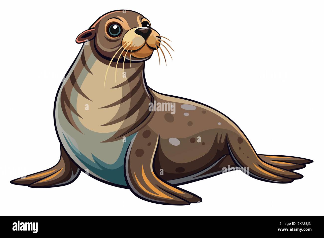 Cute cartoon sea lion illustration isolated on white background ...