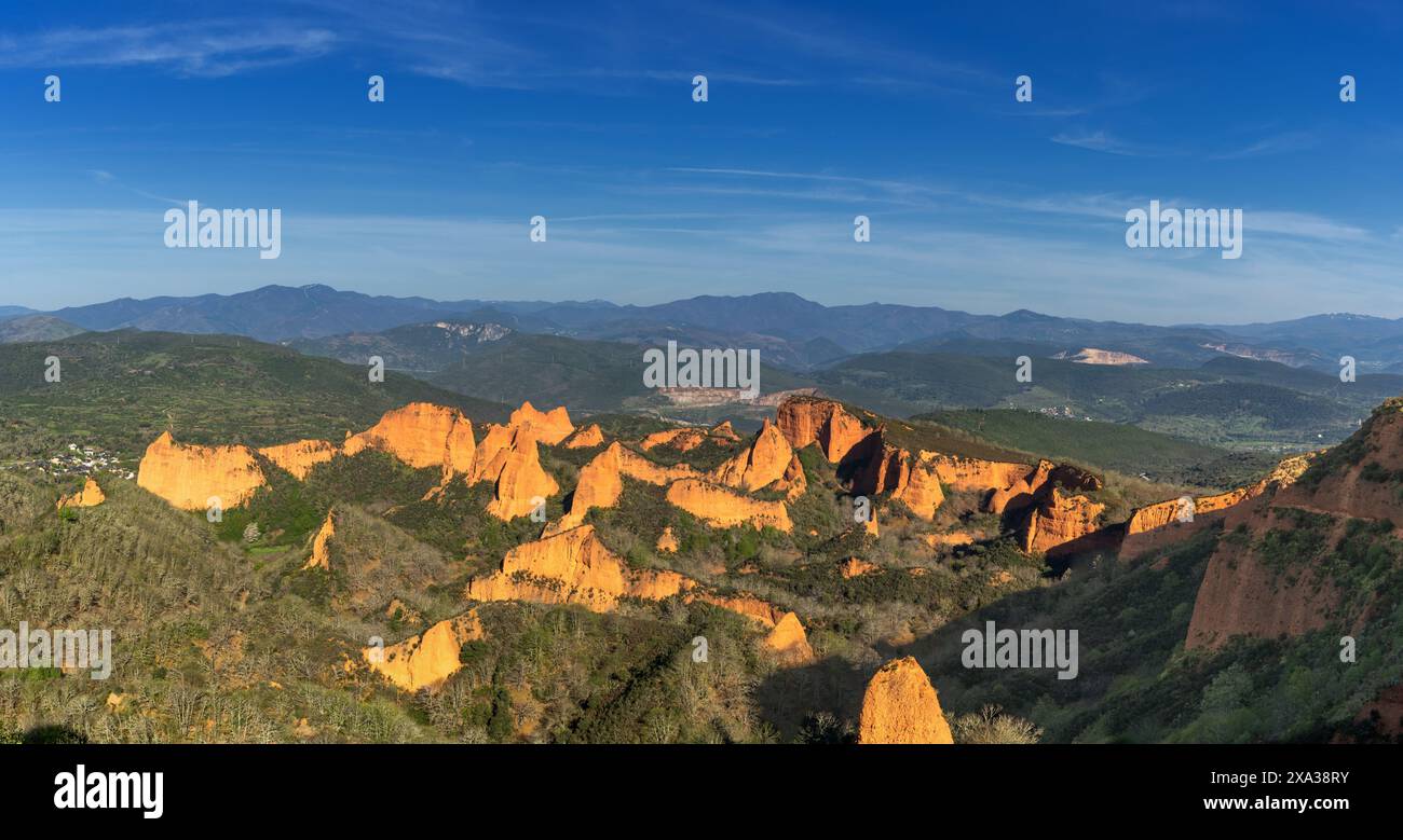 A panorama view of the old Roman gold mine quarries and landscape of ...