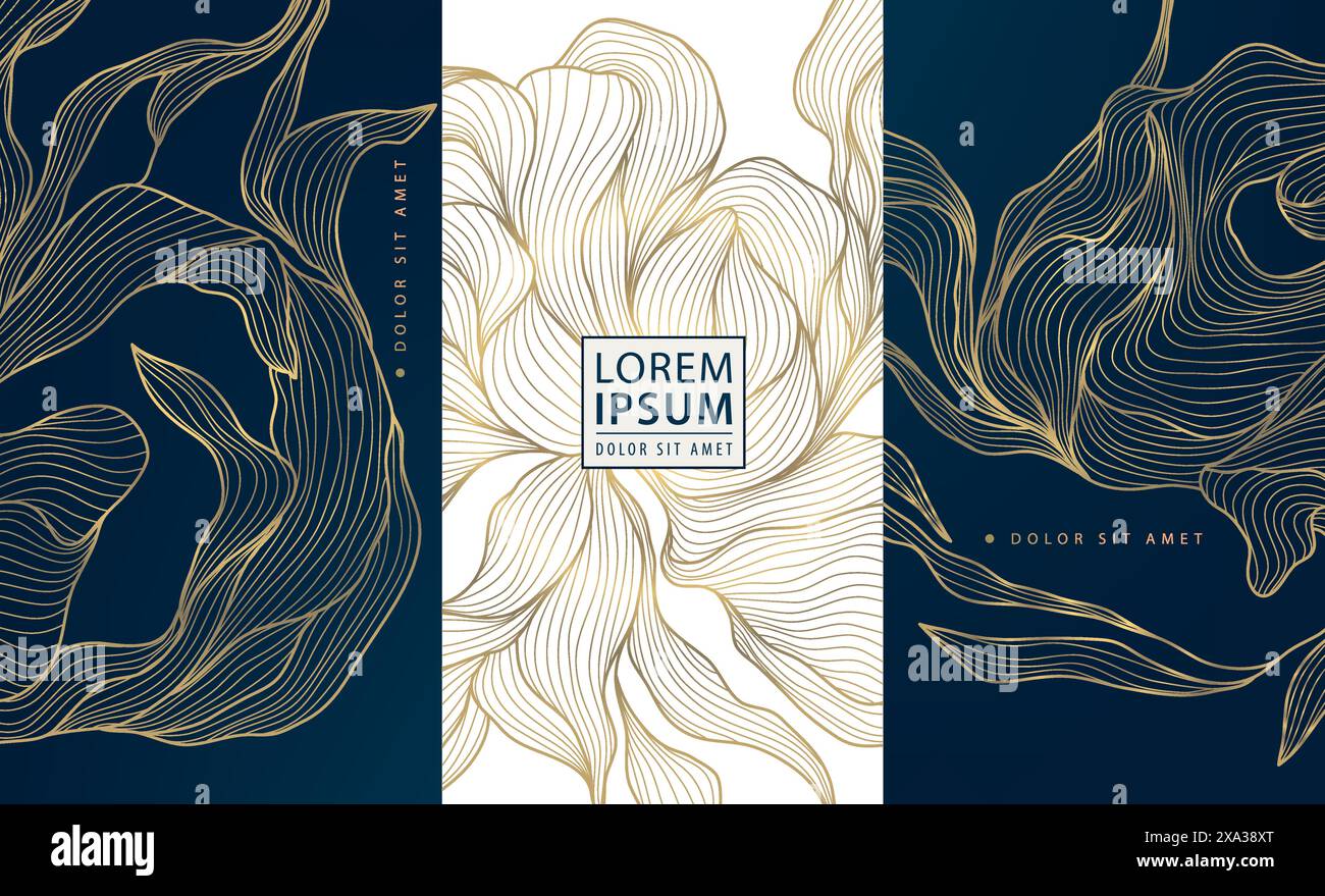 Vector set of gold floral patterns, line luxury frames, wedding ...