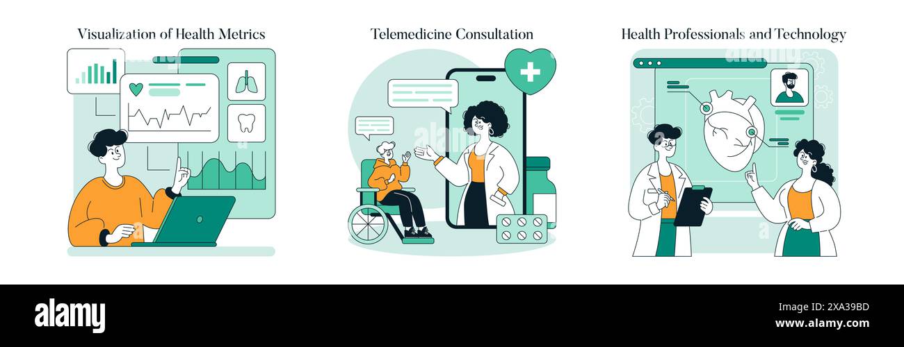 Wellness Monitoring set. Tracking health metrics, virtual doctor ...