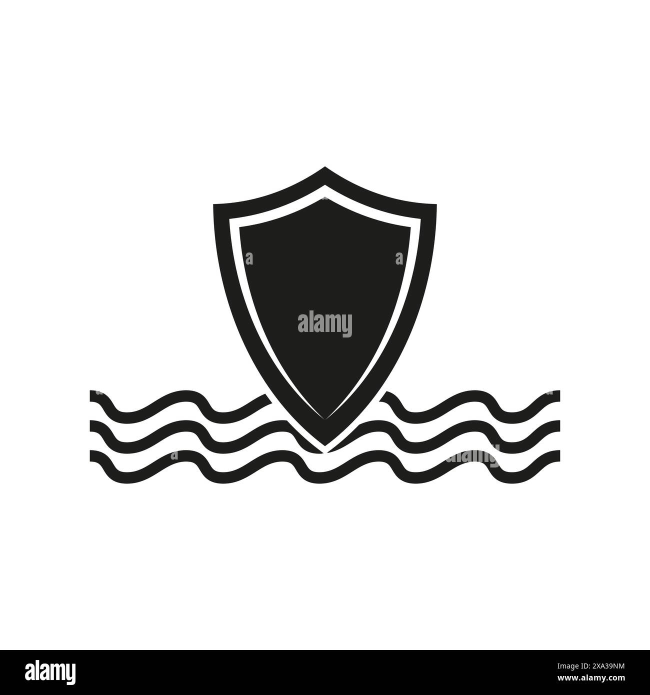 Shield with waves. Black and white. Vector protection symbol. Abstract ...