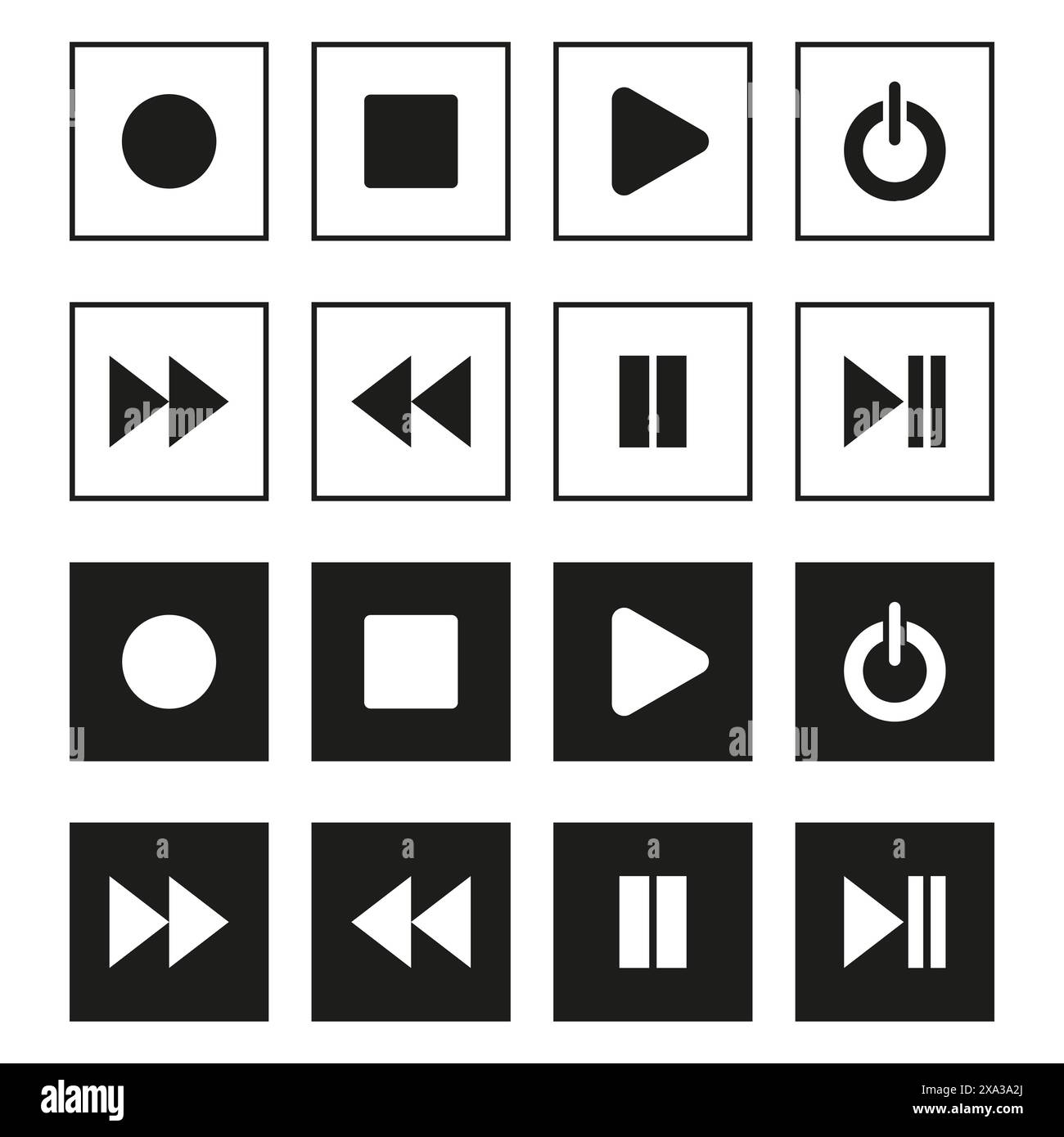 Media control icons. Play, pause, stop, forward, backward. Power symbols Stock Vector Image ...
