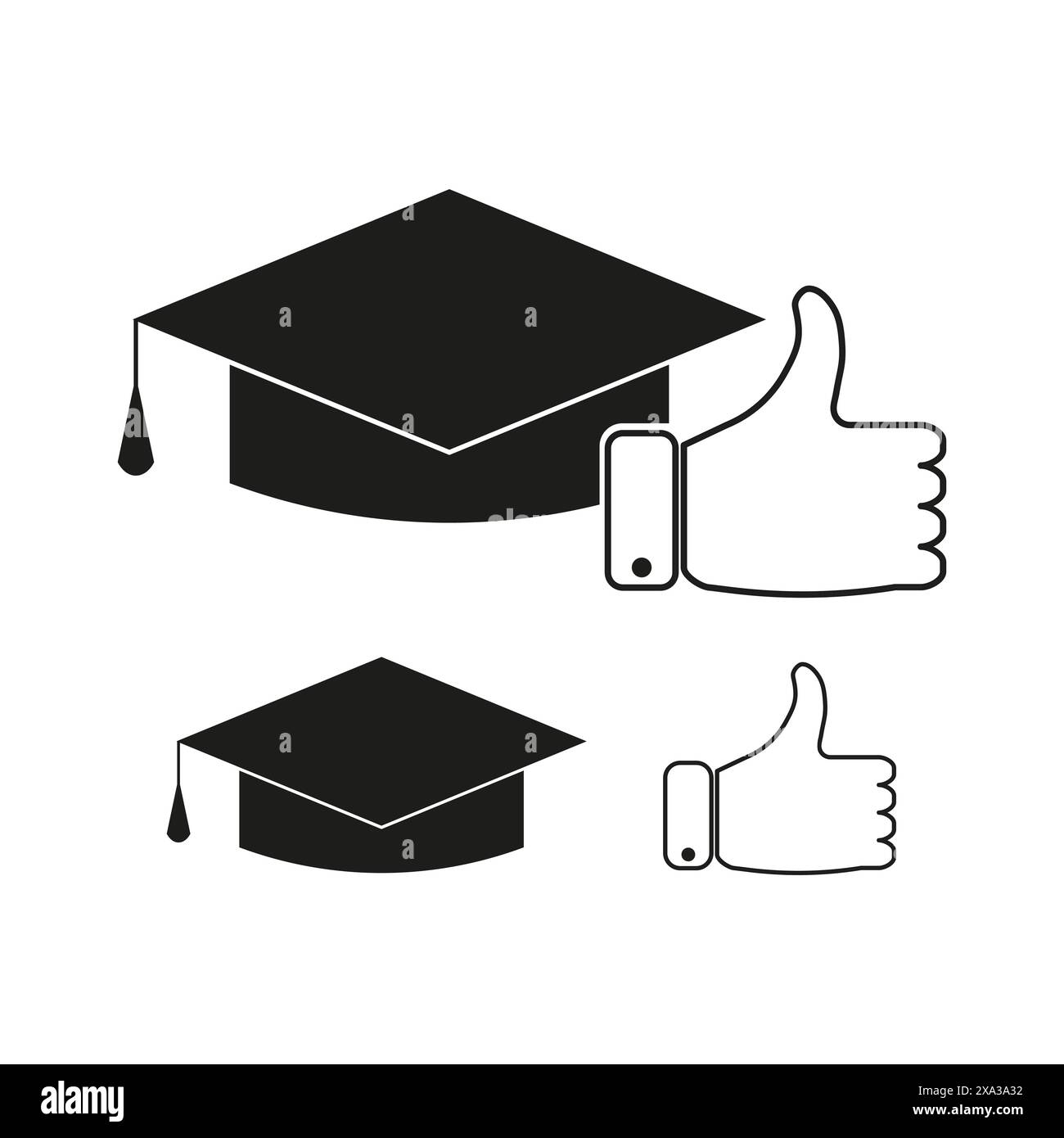 Graduation cap icons. Thumbs up symbols. Education approval. Vector illustration Stock Vector ...