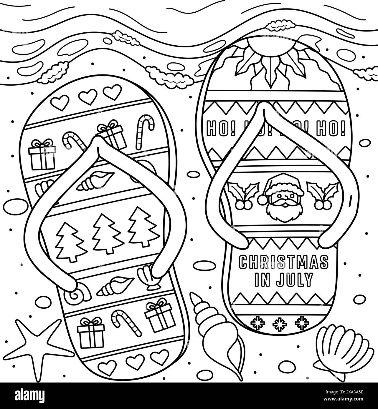 Christmas in July Slippers Coloring Page for Kids Stock Vector Image ...