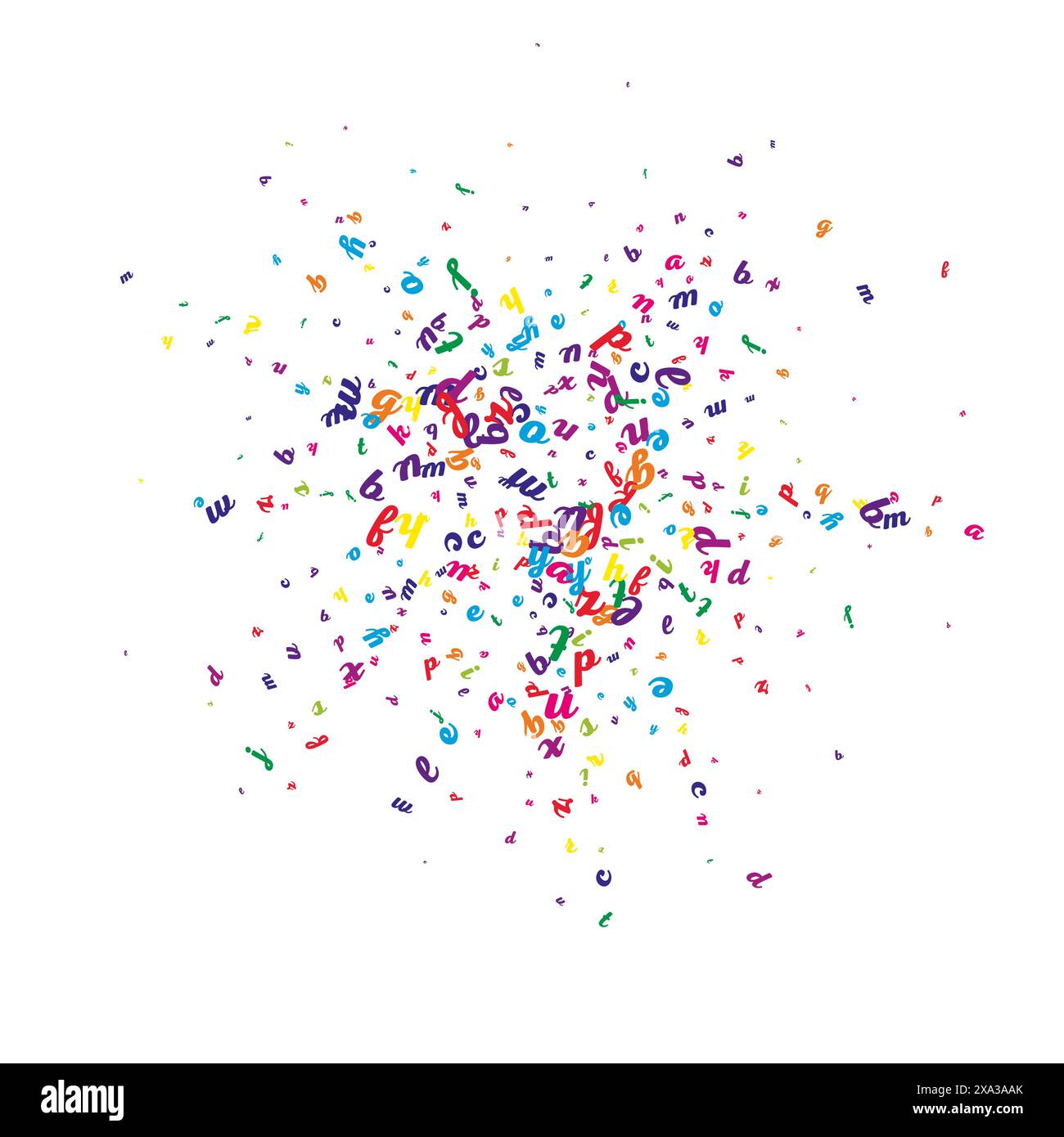 Falling letters of English language. Colorful childish flying ...