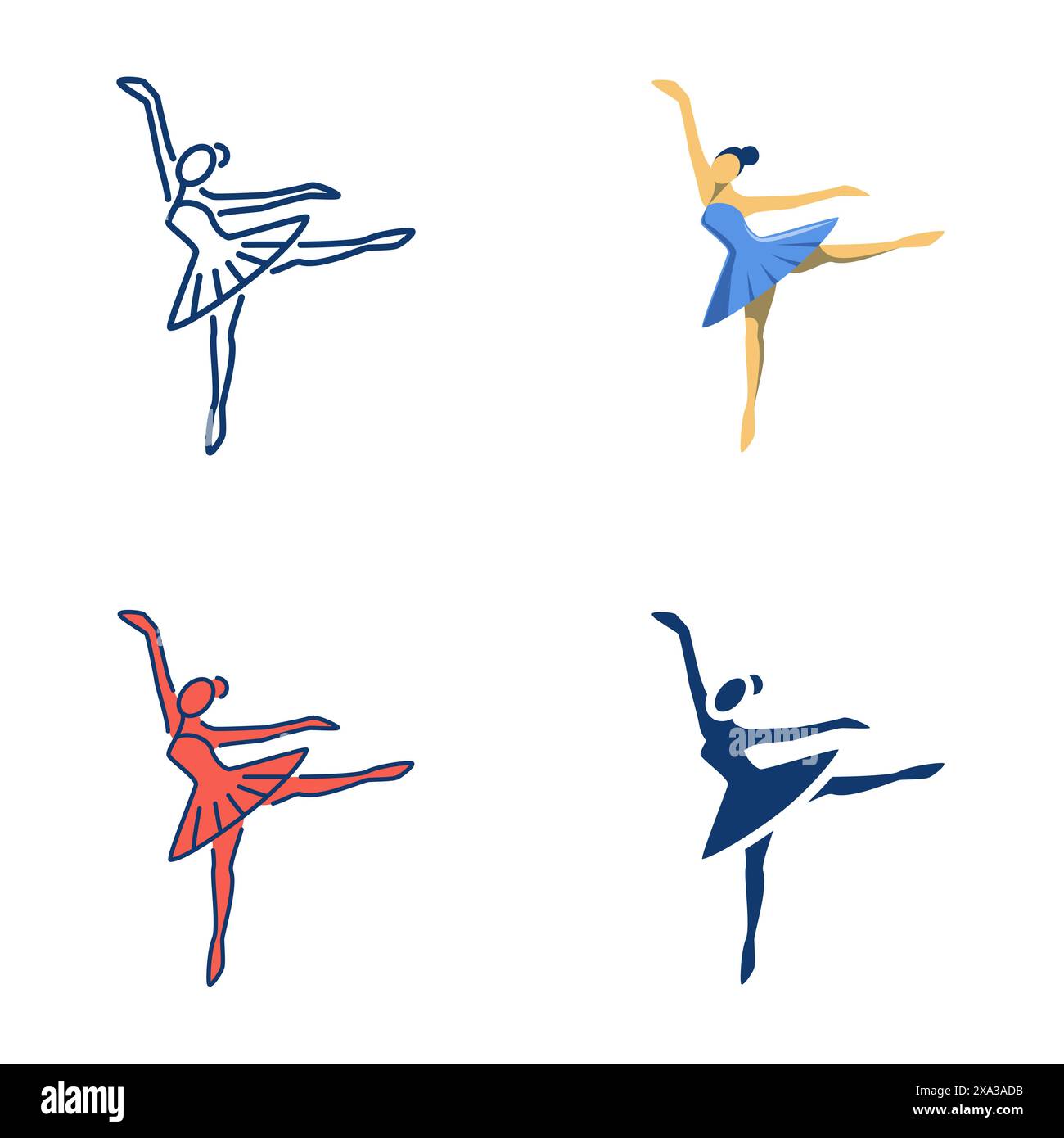 Ballet dancer icon set in flat and line style. Ballerina in arabesque ...
