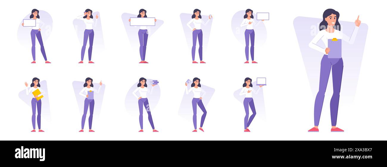 Set of modern women working on project vector illustrations. Flat ...