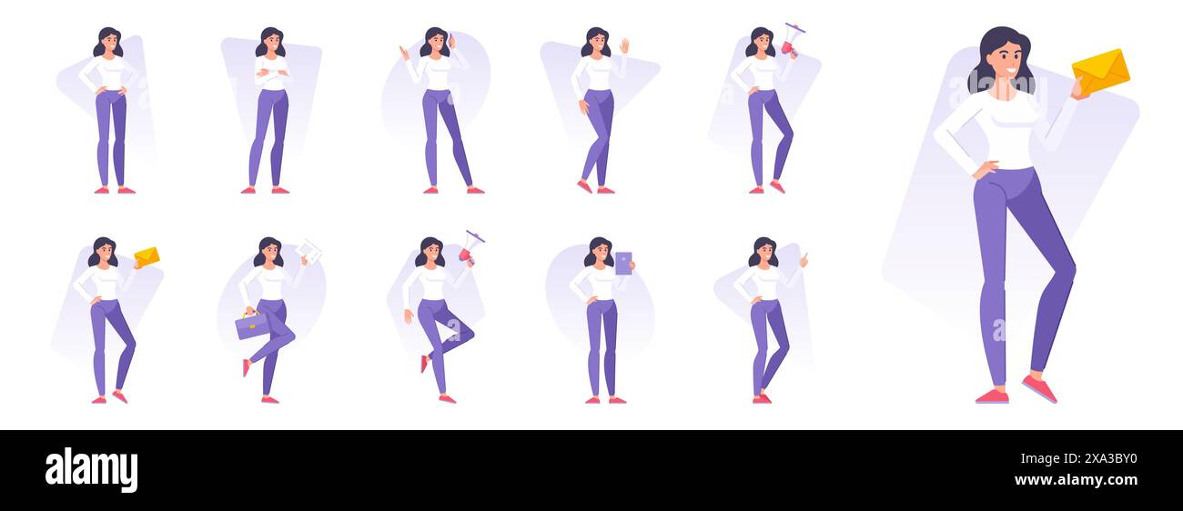 Set of modern women working on project vector illustrations. Flat ...