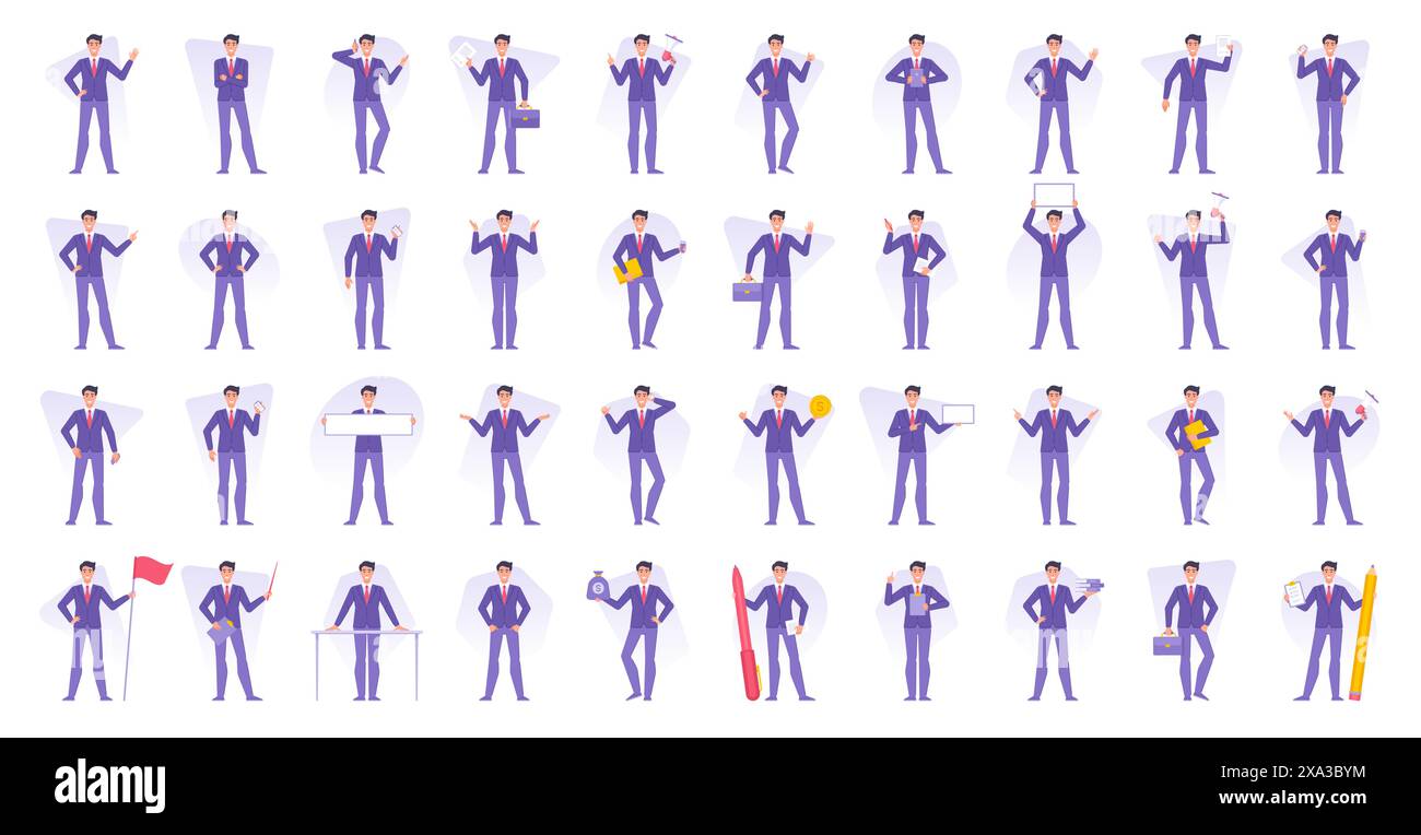 Set of vector illustrations modern entrepreneurs businessman character ...