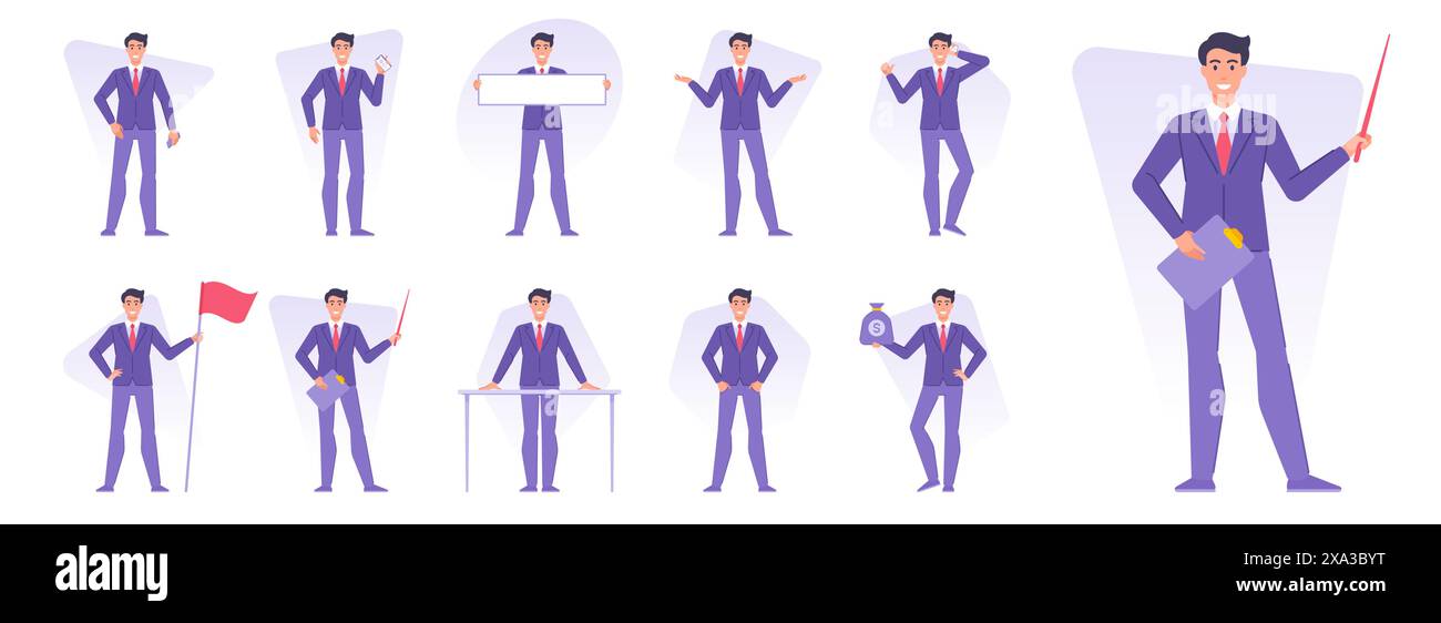 Set of businessmen doing various business activities vector ...