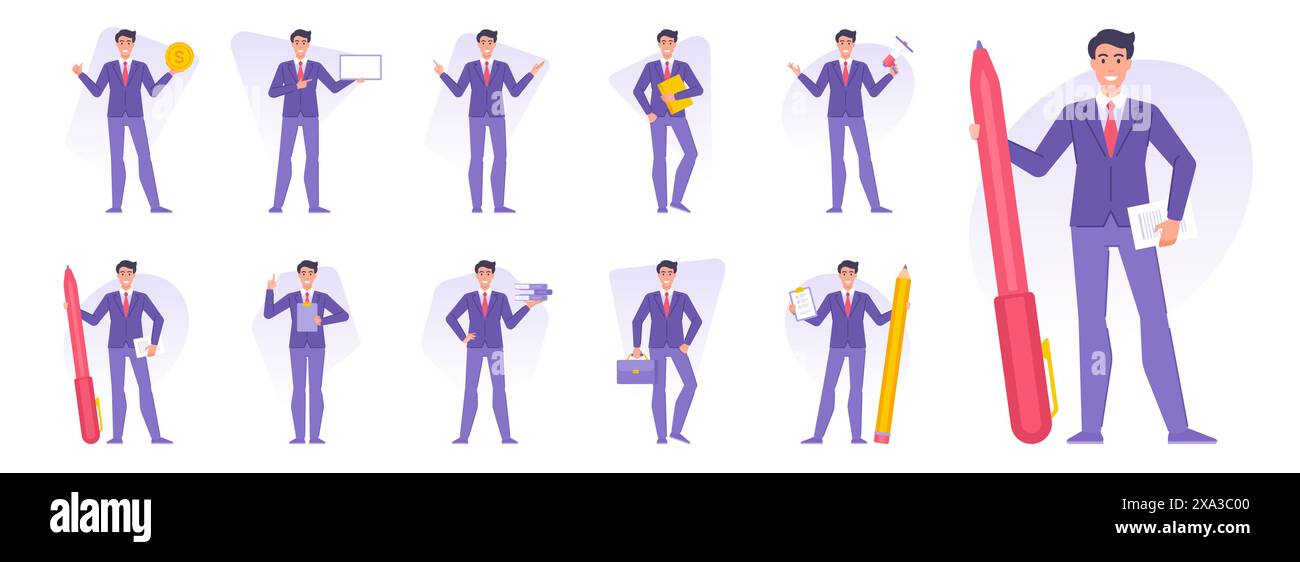 Set of businessmen doing various business activities vector ...