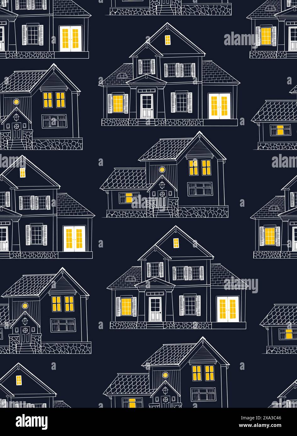 Seamless pattern with houses and light in the windows. Vector Stock ...
