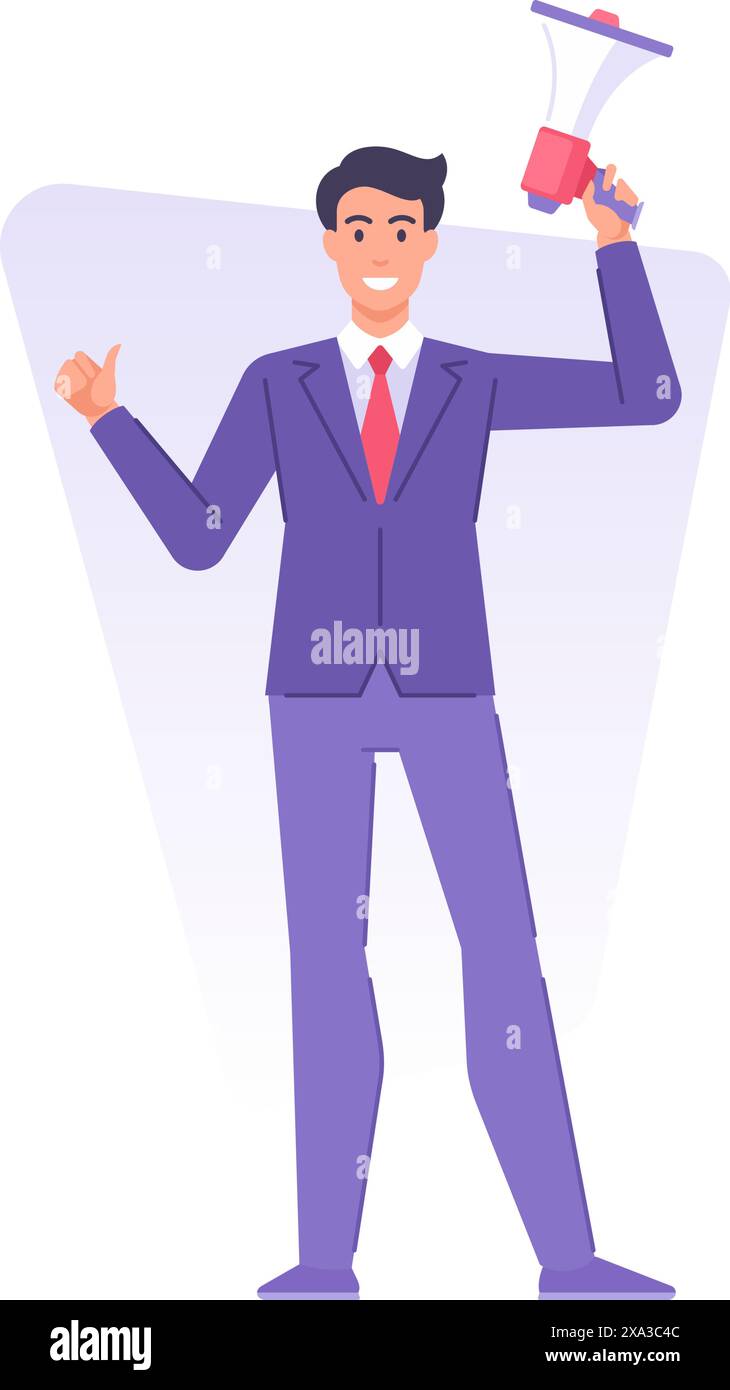 Cheerful business male holding megaphone with thumb up loud public ...