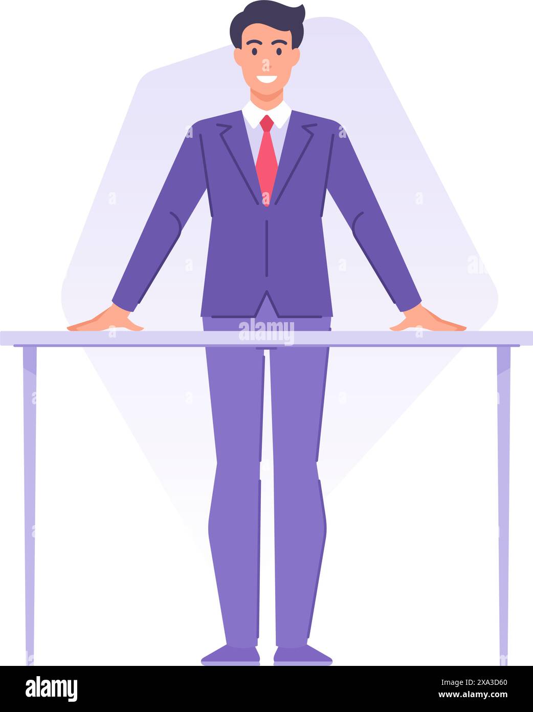 Smiling stylish politician in suit tie standing behind tribune ready ...