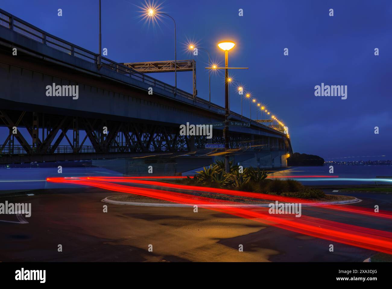 Auckland Harbour Bridge with car light trails. Auckland Stock Photo - Alamy
