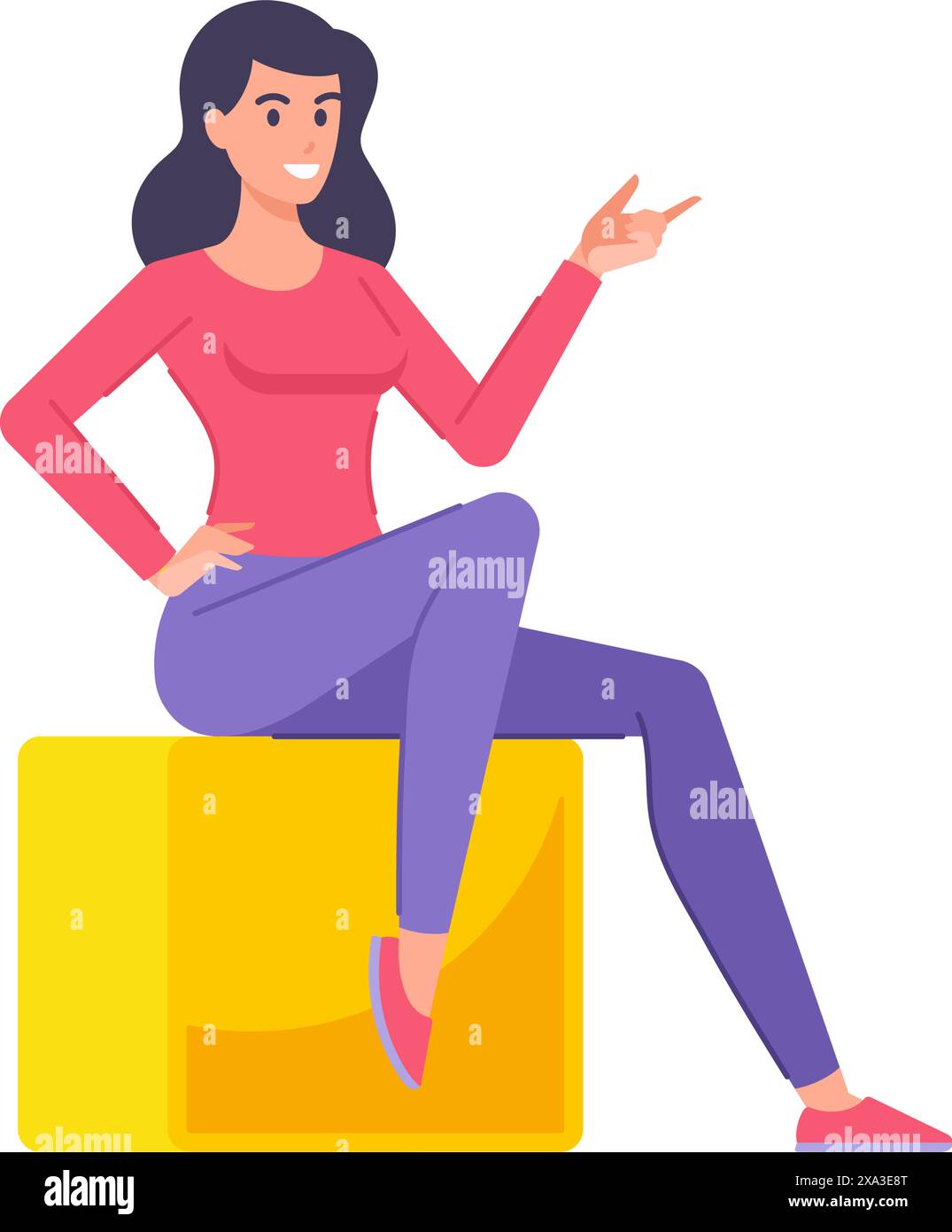 Smiling successful leader female sitting on golden pedestal celebrating ...