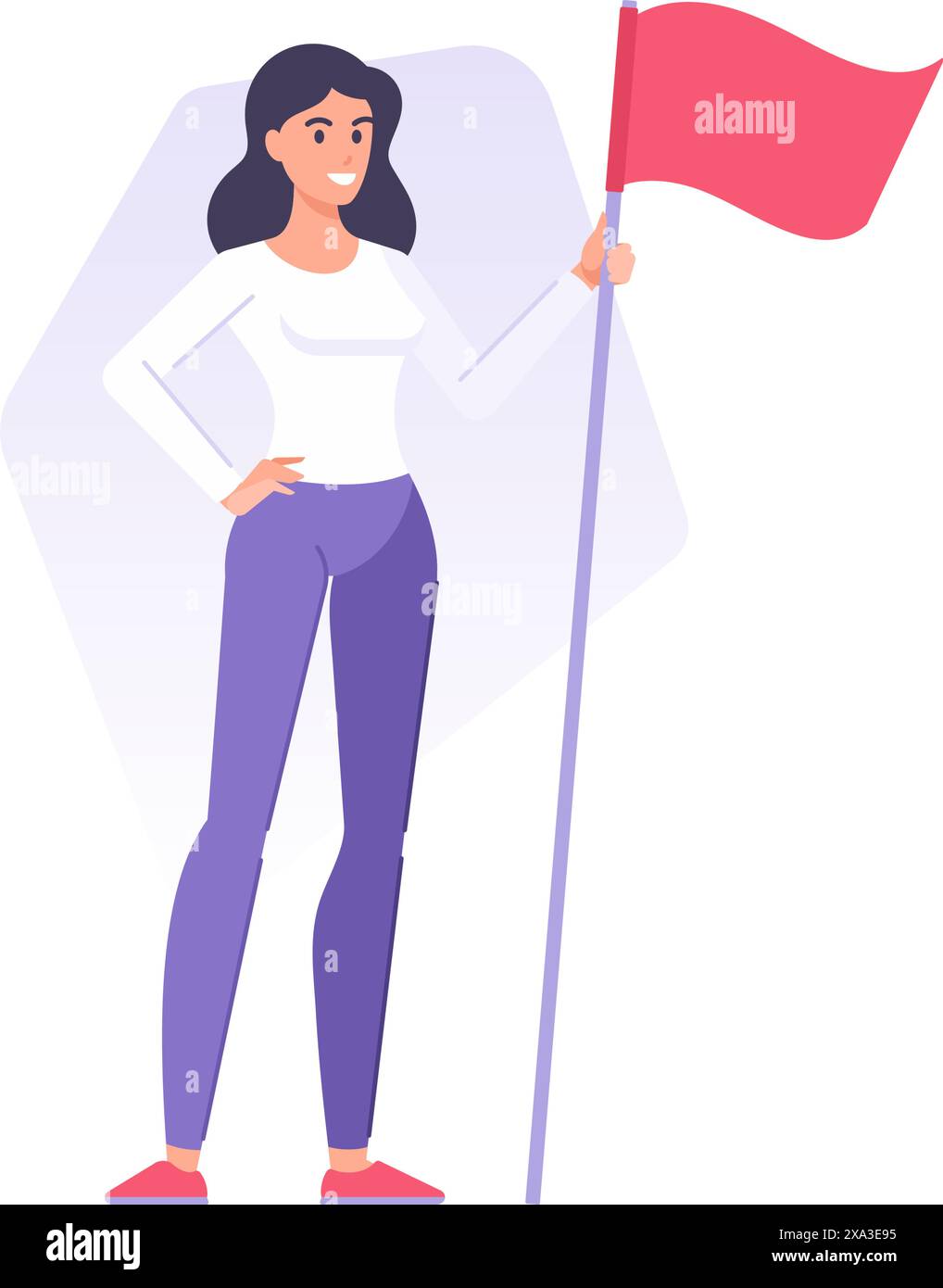 Happy successful business woman holding red waving flag celebrating ...