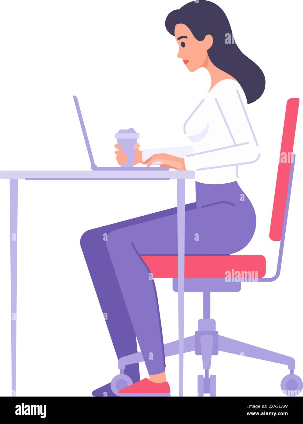 Smart female office worker sitting on chair at desk workspace with ...
