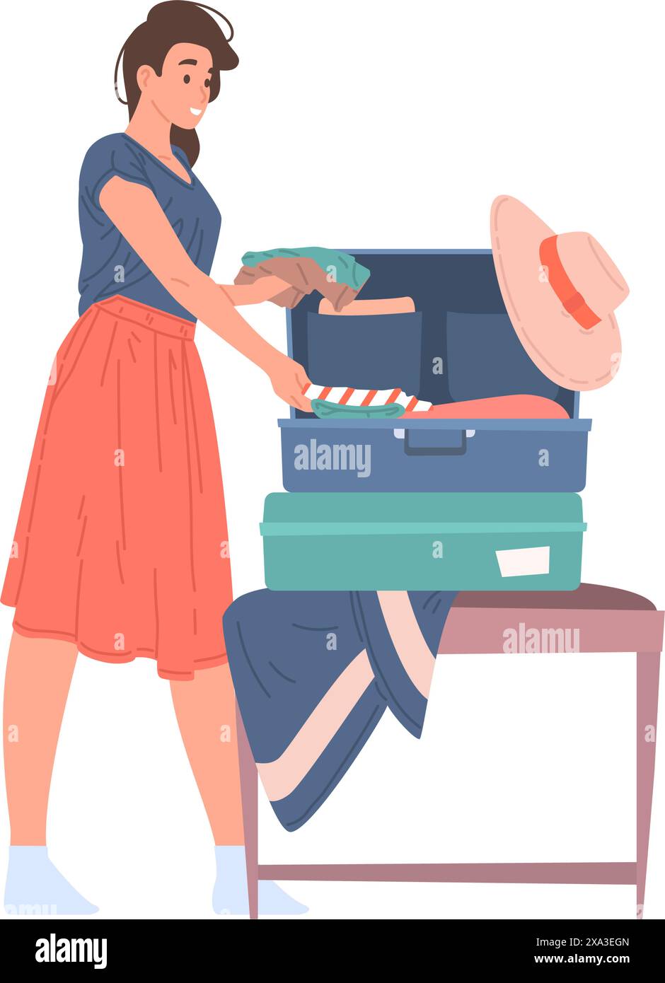 Smiling young woman packing Stock Vector Images - Alamy