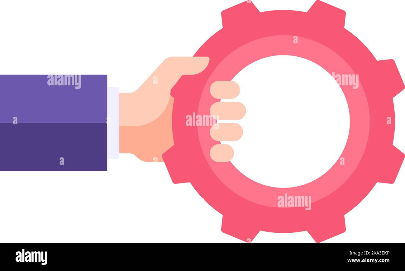 Male business hand holding gear cog wheel vector flat illustration. Man ...