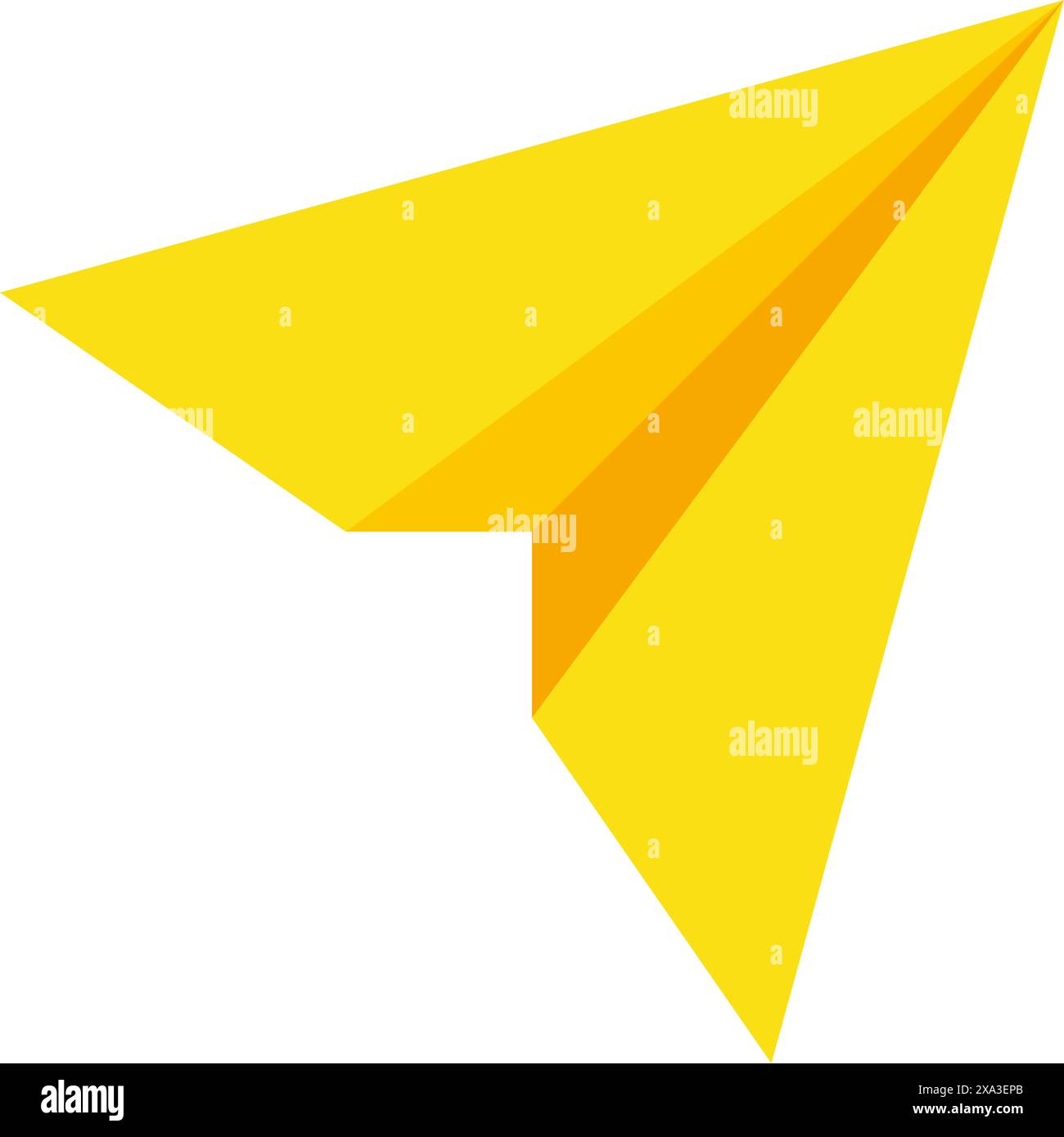 Yellow paper plane flying with wings vector flat illustration. Origami ...