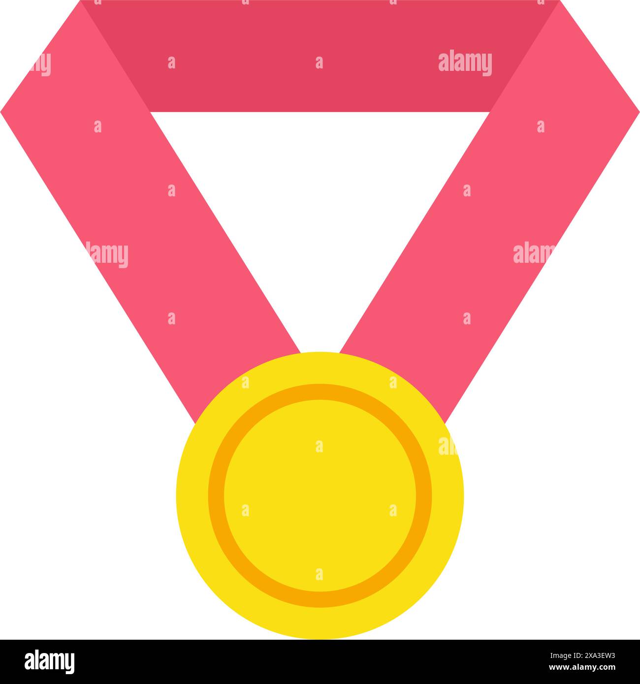 Golden yellow circle metallic medal red ribbon for hanging vector flat ...