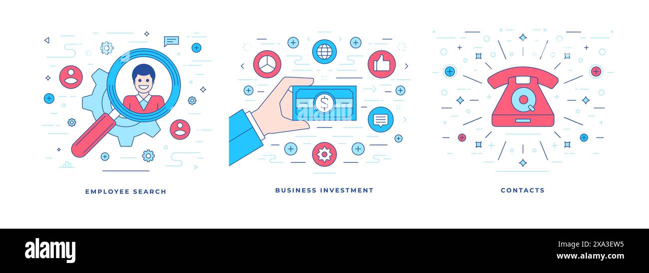 Set of vector illustrations graphic designs of flat line banners with ...