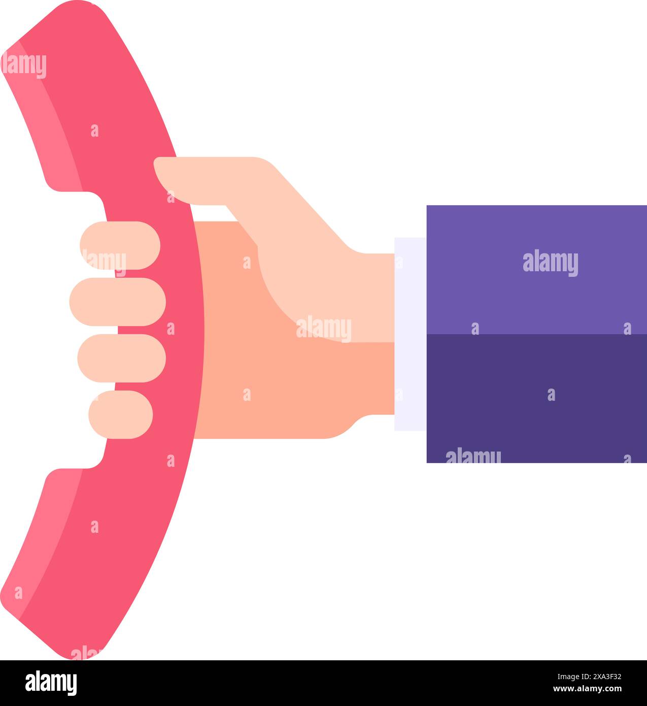 Business male hand in suit holding retro handset for voice connect ...